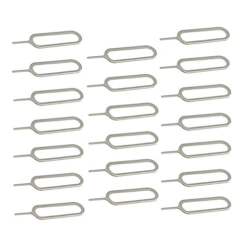 eTECH Collection Sim Card Tray Remover Eject Pin Key Tool for iPhone iPad Samsung Galaxy Smart Phone/Tablet and More (Silver) (20 Pack)