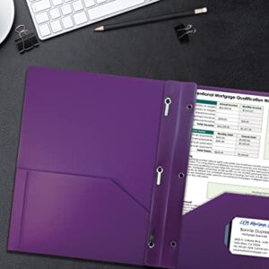 Better Office Products Purple Plastic 2 Pocket Folders with Prongs, Heavyweight, Letter Size Poly Folders, 24 Pack, with 3 Metal Prongs Fastener Clips, Purple