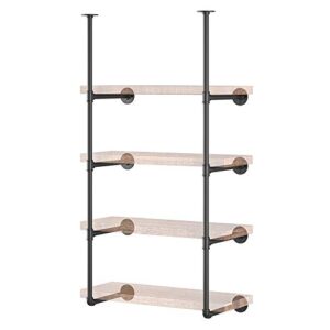 yuanshikj 2pc (56" tall 12"deep 3/4") industrial wall mount iron pipe shelf shelves shelving bracket vintage retro black open bookshelf bookcase diy storage office kitchen (2 pcs 4tier hardware only )