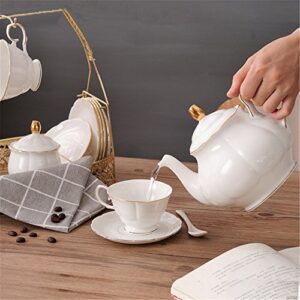 ufengke 15 Pieces Simple White English Ceramic Tea Sets,Tea Pot,Bone China Cups with Metal Holder Matching Spoons,Afternoon Tea Set Service Coffee Set