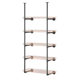 yuanshikj 2pc (70" tall 12" deep 3/4") industrial wall mount iron pipe shelf shelves shelving bracket vintage retro black diy open bookshelf storage home kitchen (2 pcs 5tier hardware only)