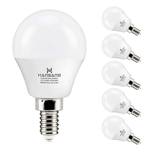 hansang 6 watt (60w Equivalent) LED Bulbs,E12 Small Base Candelabra Round Light Bulb,600 Lumen,Warm White 2700K,A15 LED Bulb Globe Shape,Non dimmable,G45 Ceiling Fan Light Bulbs (6 Pack)