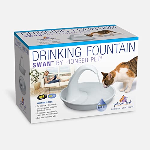 Pioneer Pet Swan Pet Drinking Fountain for Cats and Dogs - 80oz Capacity, Great for Multiple Pets – Great for Pets Who Love the Faucet - Bubbler and Bowl Dispenser Design Keeps Water Moving