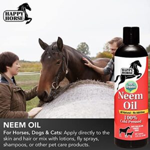 Happy Horse Neem Oil, 100% Cold Pressed and Unrefined, Cosmetic Grade, Add to Horse Fly Spray, 12oz