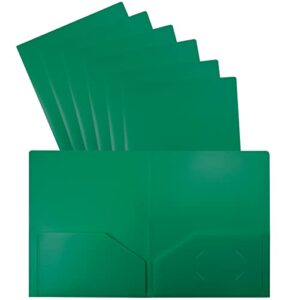 heavyweight plastic 2 pocket portfolio folder, letter size poly folders by better office products, 24 pack (green)