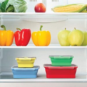 Collapsible silicone food storage containers w/BPA free airtight plastic lids-Set of 4 small and large meal cereal prep container bowl kitchen pantry organization, lunch boxes-Microwave & freezer