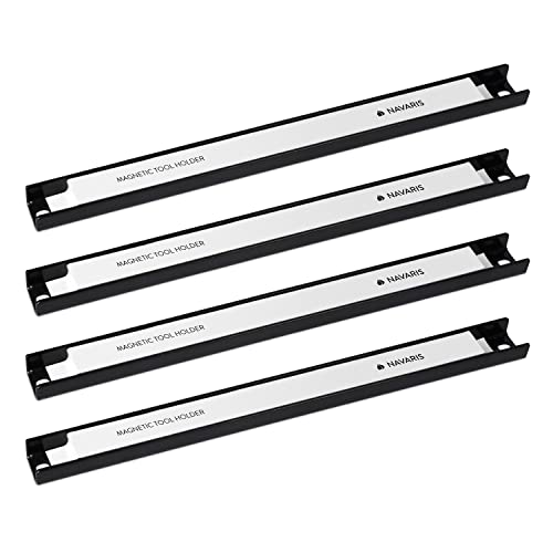 Navaris Set of 4 Magnetic Tool Holder Rack - 12 Inch Heavy Duty Garage Wall Holder Strip for Tools - Tool Bar with Magnet for Screwdriver, Wrench