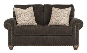 signature design by ashley stracelen new traditional loveseat with nailhead trim, dark brown