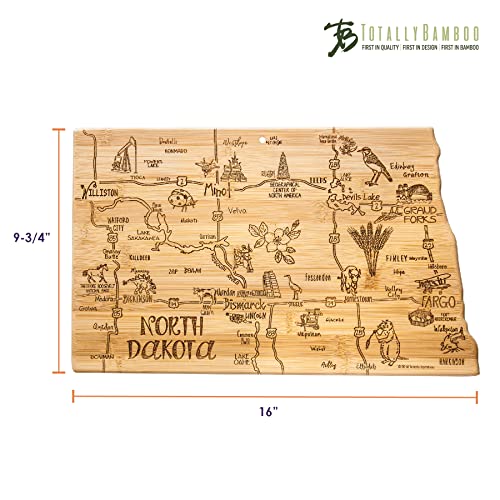 Totally Bamboo Destination North Dakota State Shaped Serving and Cutting Board, Includes Hang Tie for Wall Display