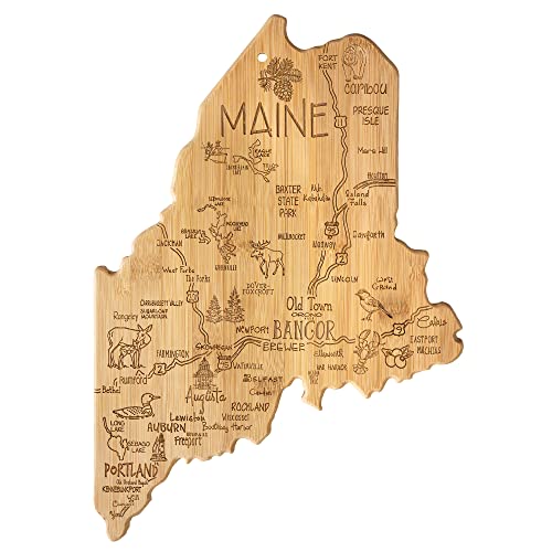 Totally Bamboo Destination Maine State Shaped Serving and Cutting Board, Includes Hang Tie for Wall Display