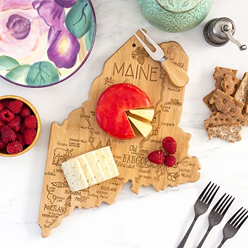 Totally Bamboo Destination Maine State Shaped Serving and Cutting Board, Includes Hang Tie for Wall Display