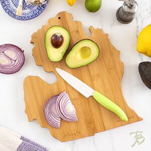 Totally Bamboo Destination Michigan State Shaped Serving and Cutting Board, Includes Hang Tie for Wall Display