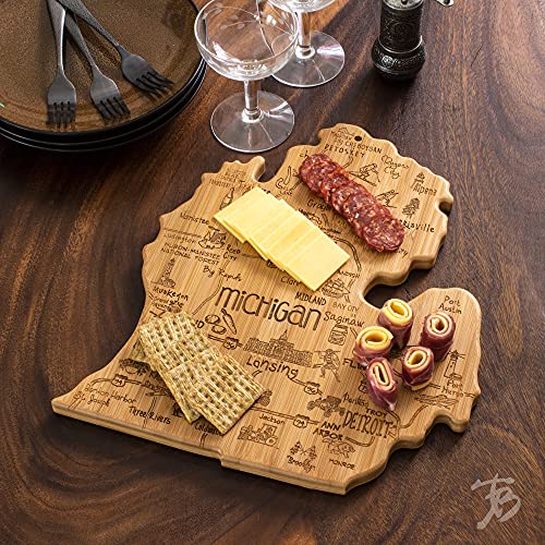 Totally Bamboo Destination Michigan State Shaped Serving and Cutting Board, Includes Hang Tie for Wall Display