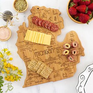 Totally Bamboo Destination Michigan State Shaped Serving and Cutting Board, Includes Hang Tie for Wall Display