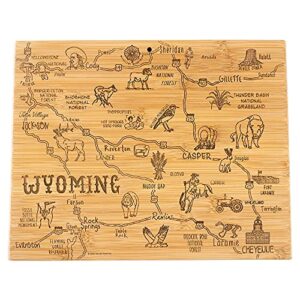 totally bamboo destination wyoming state shaped serving and cutting board, includes hang tie for wall display