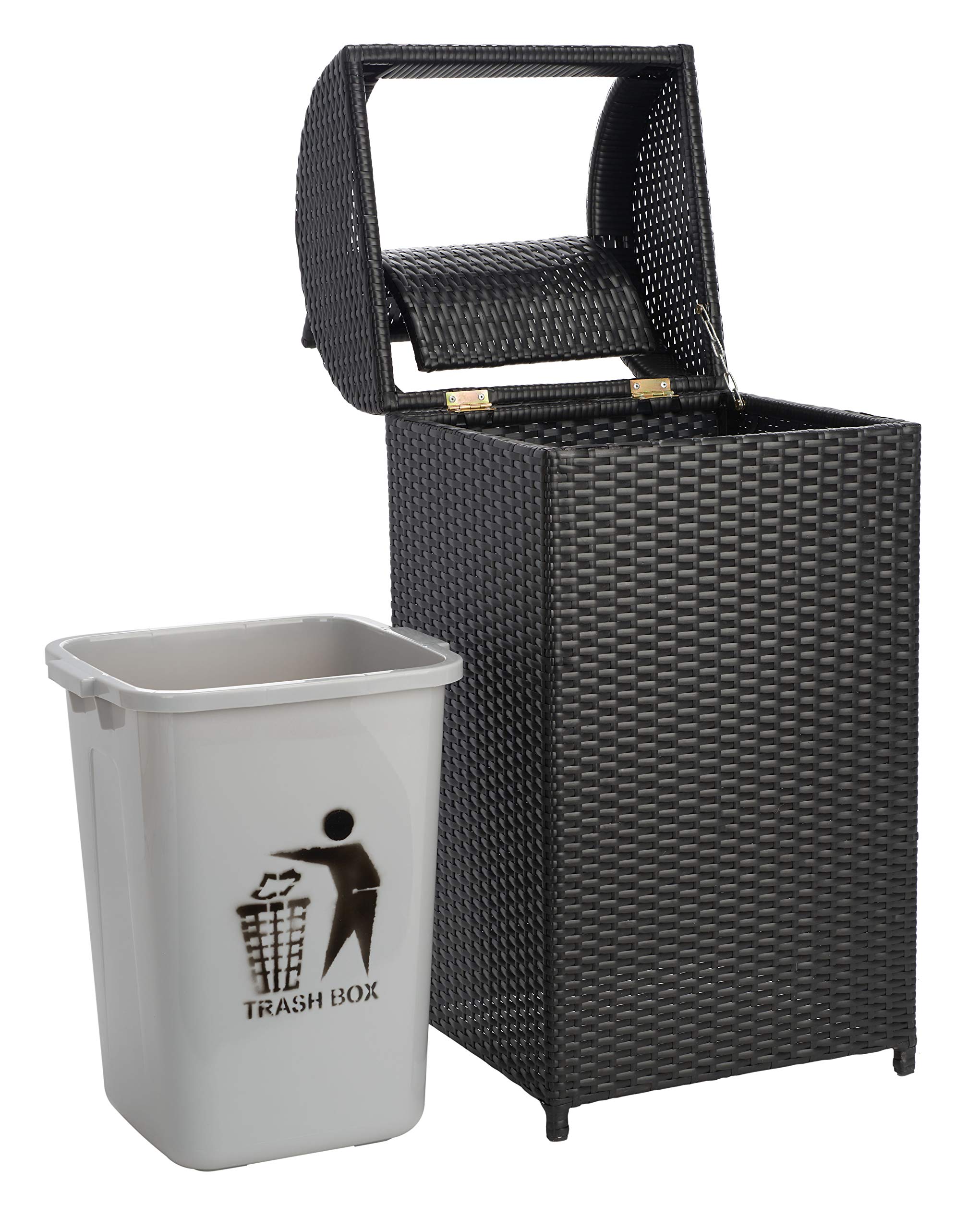 Safavieh Outdoor Collection Serapis Black Wicker Trash Bin