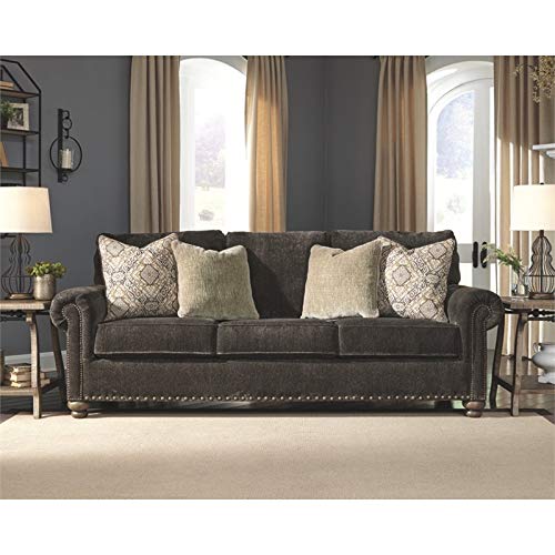 Signature Design by Ashley Stracelen New Traditional Queen Sofa Sleeper with Nailhead Trim, Dark Brown