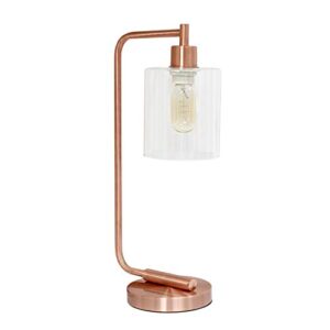 simple designs ld1036-rgd bronson antique style industrial iron lantern desk bedside glass shade table lamp, rose gold