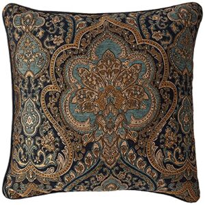 reaowazo palmer 20 inch square damask throw pillow, teal navy gold