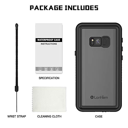 Lanhiem Samsung Galaxy S8 Case, IP68 Waterproof Dustproof Shockproof Case with Built-in Screen Protector, Full Body Sealed Underwater Protective Clear Cover for Samsung S8 (Black)