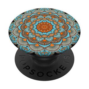 boho mandala flower pattern - orange and blue popsockets swappable popgrip