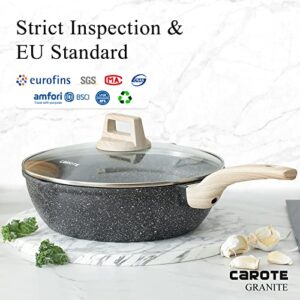 CAROTE 6 Qt Nonstick Deep Frying Pan with Lid,12.5 Inch Skillet Saute Pan PFOA Free Induction Cookware,Granite Frying Pan for Cooking(Classic Granite)