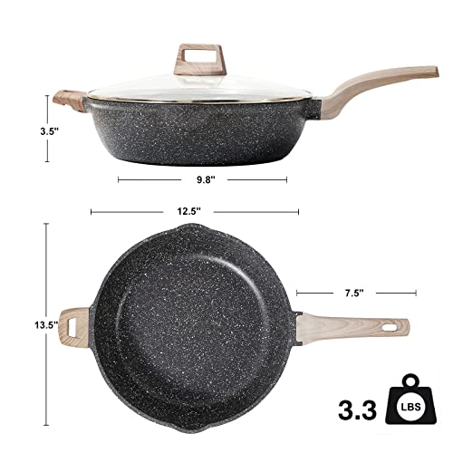 CAROTE 6 Qt Nonstick Deep Frying Pan with Lid,12.5 Inch Skillet Saute Pan PFOA Free Induction Cookware,Granite Frying Pan for Cooking(Classic Granite)