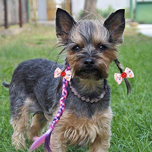 Comsmart 60Pcs 30 Pairs Yorkie Dog Puppy Hair Bows with Rubber Bands & Rhinestone Pearls & Handmade Lace Fabric, Cute Pet Small Hair Bowknot Grooming Accessories