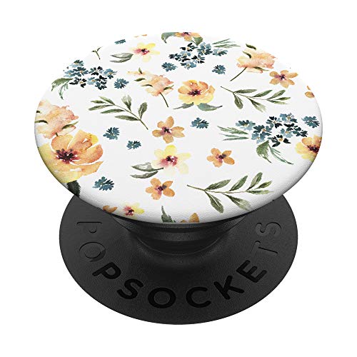 Yellow Blue Floral Flowers Pattern PopSockets PopGrip: Swappable Grip for Phones & Tablets