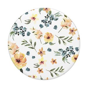 Yellow Blue Floral Flowers Pattern PopSockets PopGrip: Swappable Grip for Phones & Tablets