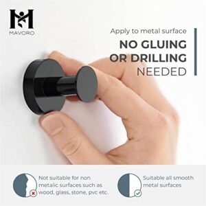 Mavoro Strong Magnetic Hooks for Hanging Coats and Bags. Set of 2 Black Magnet Hooks Heavy Duty Magnets, Neodymium 52 Rare Earth Magnets. Push Pin Style Magnet Hook for Refrigerator, Locker etc