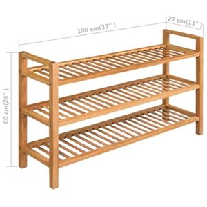 vidaXL Shoe Rack with 3 Shelves Solid Oak Wood 39.4"x10.6"x23.4"