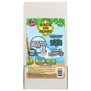 Bags on Board Odor Control Dog Poop Bags and Dispenser | Ocean Breeze Scent | 9 x14 Inches, 900 Waste Pickup Bags