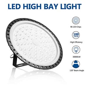 Viugreum 300W UFO LED High Bay Light, 30000LM 6500K Daylight White Ultra Thin LED Warehouse Lighting, IP65 Waterproof Commercial Bay Lighting for Garage Barn Workshop Gym