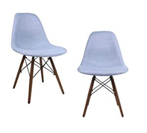 cozyblock mid-century modern woven fabric upholstered accent side dining chair with dark walnut wood eiffel legs set of 2 (denim blue)