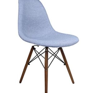 CozyBlock Mid-Century Modern Woven Fabric Upholstered Accent Side Dining Chair with Dark Walnut Wood Eiffel Legs Set of 2 (Denim Blue)