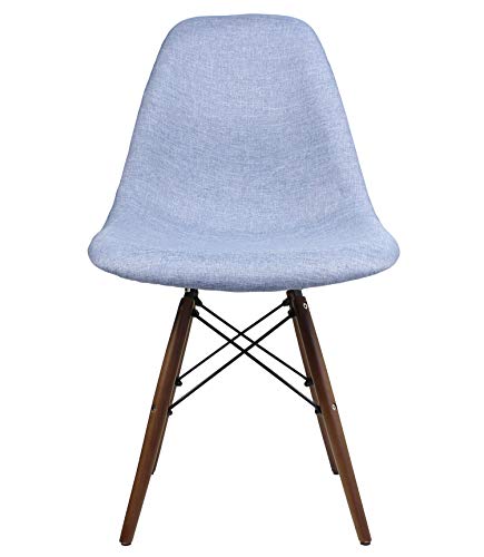 CozyBlock Mid-Century Modern Woven Fabric Upholstered Accent Side Dining Chair with Dark Walnut Wood Eiffel Legs Set of 2 (Denim Blue)