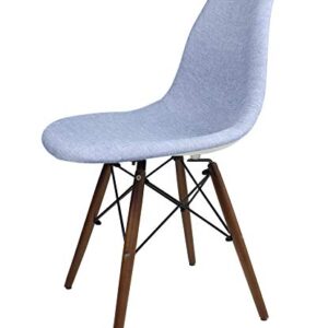 CozyBlock Mid-Century Modern Woven Fabric Upholstered Accent Side Dining Chair with Dark Walnut Wood Eiffel Legs Set of 2 (Denim Blue)