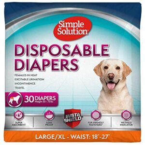 simple solution true fit disposable dog diapers for female dogs - super absorbent with wetness indicator - l/xl (waist 18-27in) - 30 count