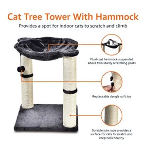 Amazon Basics Cat Tower with Hammock and Scratching Posts for Indoor Cats, 15.8 x 15.8 x 19.7 Inches, Gray