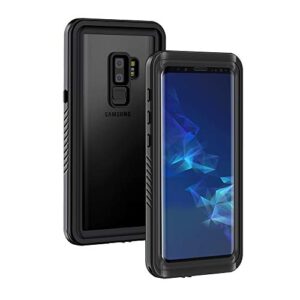 lanhiem samsung galaxy s9+ plus case, ip68 waterproof dustproof shockproof case with built-in screen protector, full body sealed underwater protective clear cover for samsung s9 plus (black)