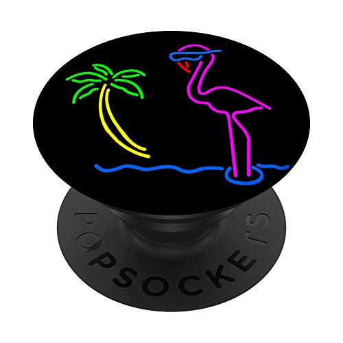 Neon, Pink Flamingo, Tropical, Colorful, Artwork Pop-Socket PopSockets PopGrip: Swappable Grip for Phones & Tablets