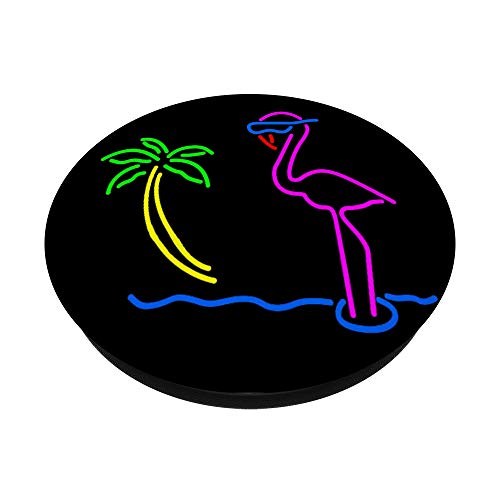 Neon, Pink Flamingo, Tropical, Colorful, Artwork Pop-Socket PopSockets PopGrip: Swappable Grip for Phones & Tablets