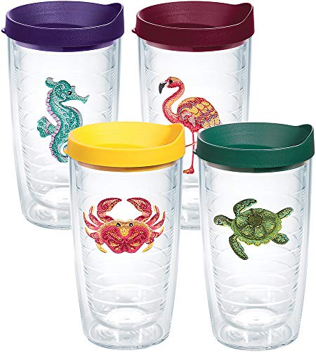 Tervis Tropical Animals Made in USA Double Walled Insulated Tumbler Travel Cup Keeps Drinks Cold & Hot, 16oz - 4pk, Assorted