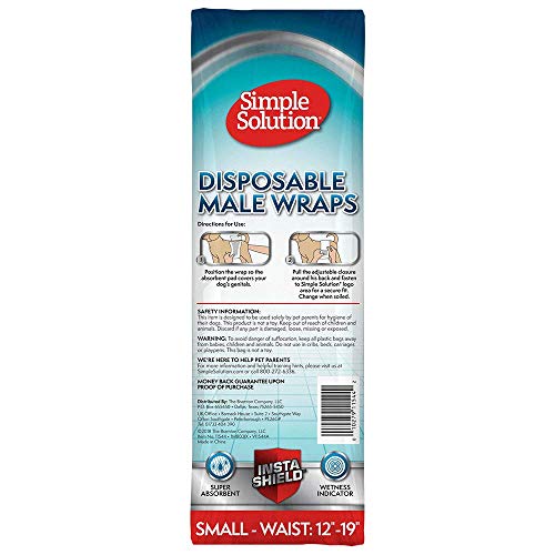 Simple Solution Disposable Dog Diapers for Male Dogs | Male Wraps with Super Absorbent Leak-Proof Fit | Excitable Urination, Incontinence, or Male Marking | Small | 30 Count