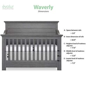 Evolur Waverly 5-in-1 Full Panel Convertible Crib in Rustic Grey, Greenguard Gold Certified , 58.75x31.25x46.5 Inch (Pack of 1)