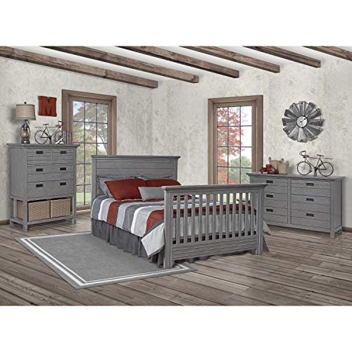 Evolur Waverly 5-in-1 Full Panel Convertible Crib in Rustic Grey, Greenguard Gold Certified , 58.75x31.25x46.5 Inch (Pack of 1)