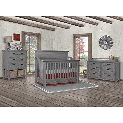 Evolur Waverly 5-in-1 Full Panel Convertible Crib in Rustic Grey, Greenguard Gold Certified , 58.75x31.25x46.5 Inch (Pack of 1)