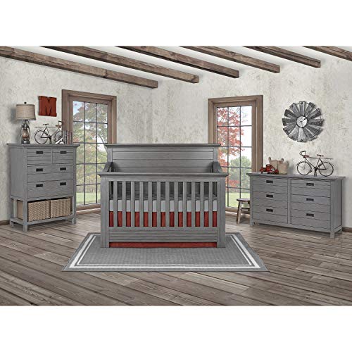 Evolur Waverly 5-in-1 Full Panel Convertible Crib in Rustic Grey, Greenguard Gold Certified , 58.75x31.25x46.5 Inch (Pack of 1)