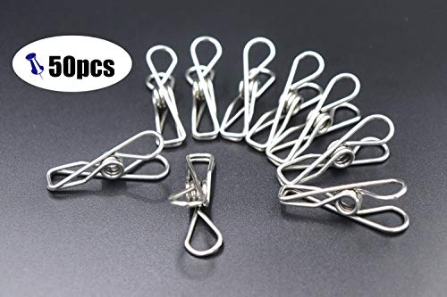 FGen 50pcs Mini Clip 1.7-inch Stainless Steel, Clothesline, Bag Seal, Paper Clip, Clip Socks, Etc.